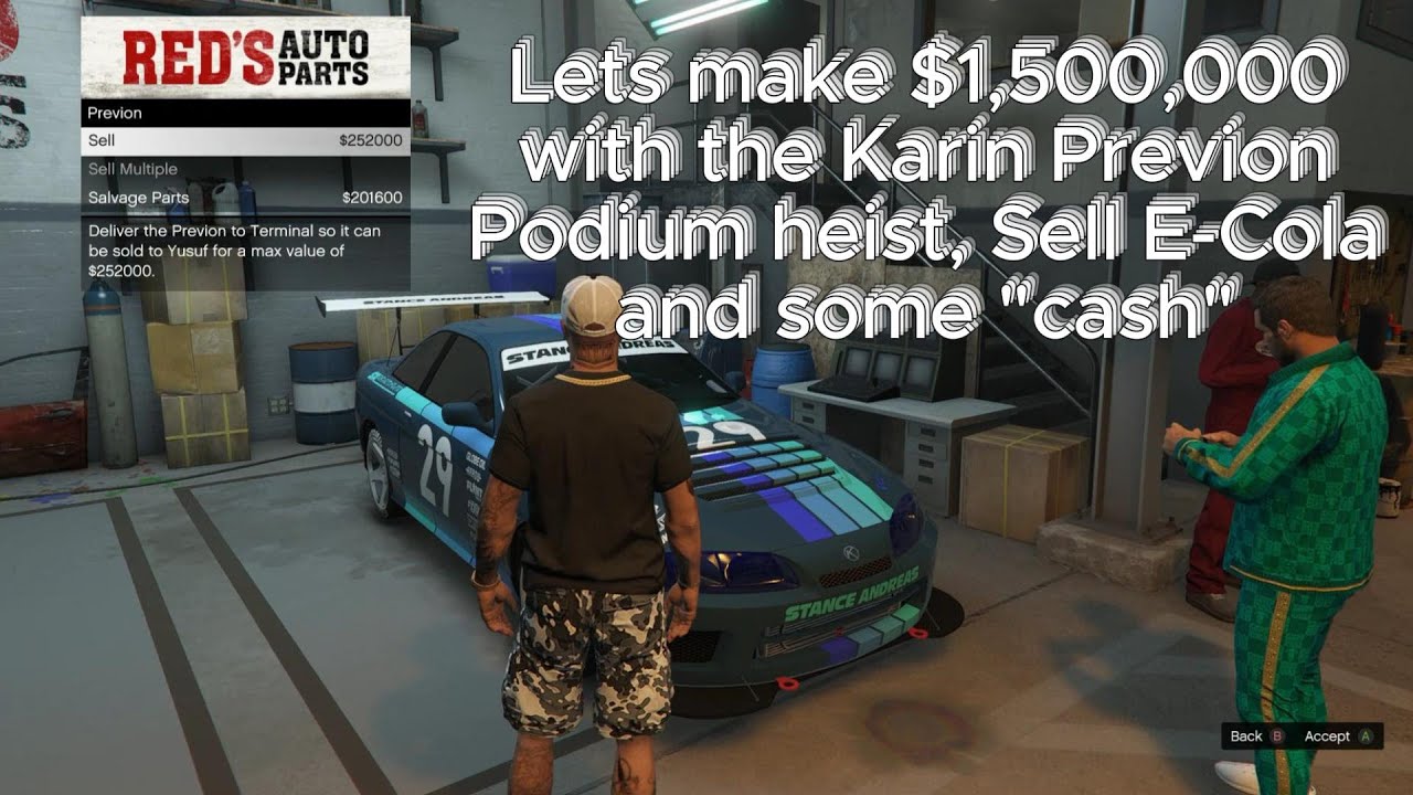 Lets make $1.5Million with the Karin Previon Podium heist, E-cola sell ...