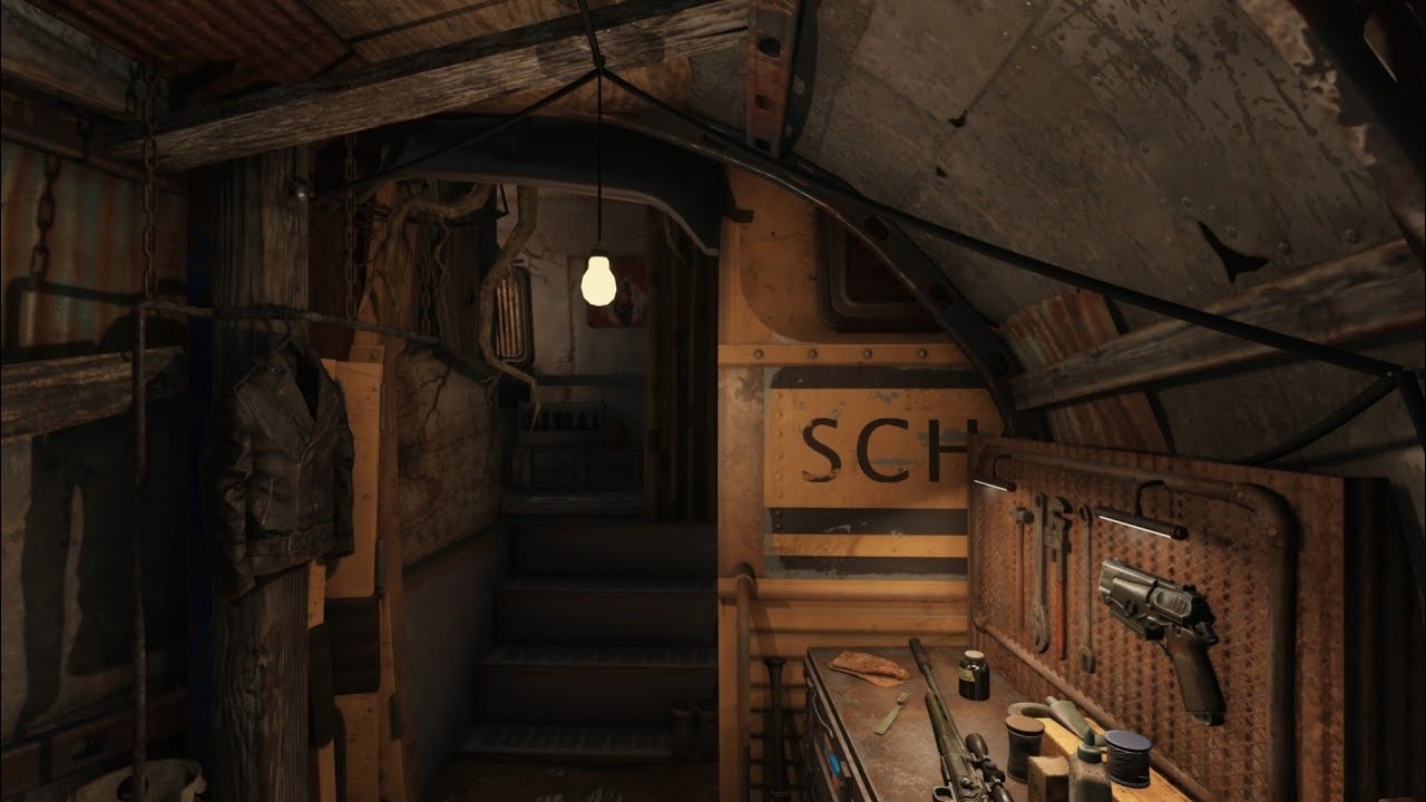 Fallout 4 - Buried School Bus Underground Survival Bunker Build - YouTube