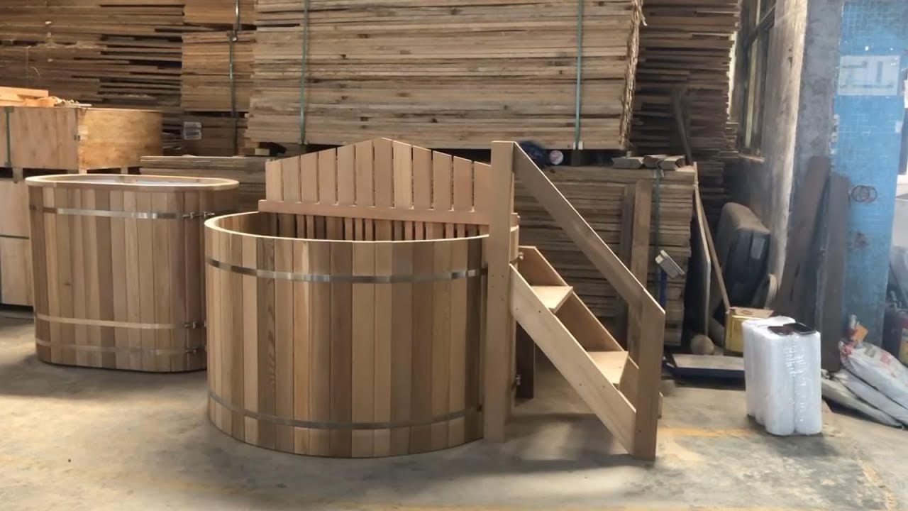 bropools Red cedar wood fired hot tub with woodburning stove👏 - YouTube