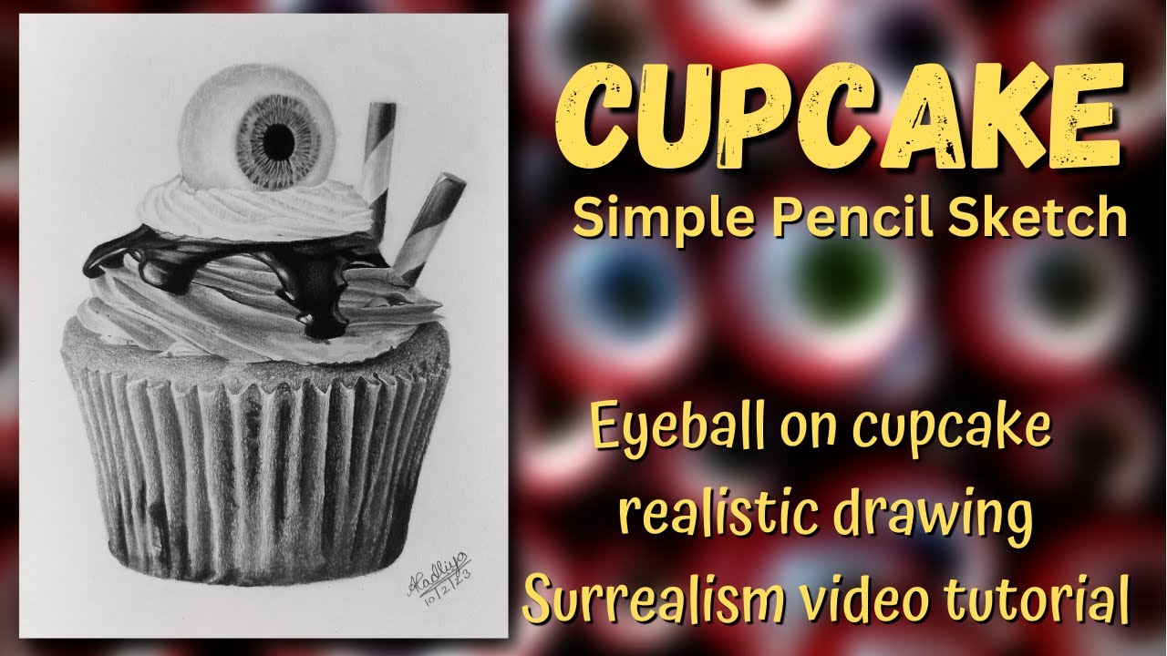 Easy cupcake drawing, Eyeball on cake surrealism simple still life ...