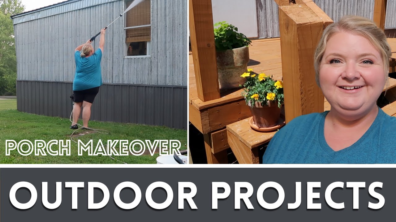 Mobile Home Back Porch Makeover | Pressure Washing + Staining Porch And ...