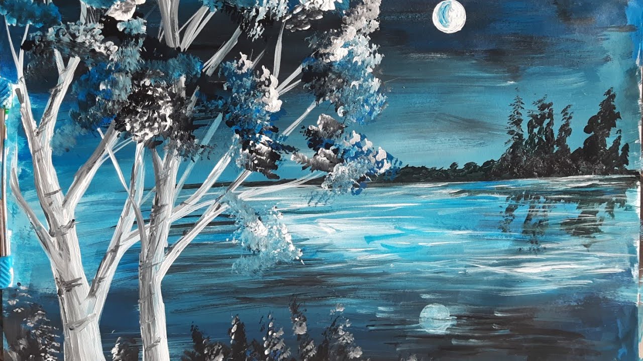 Beautiful scenery night painting"Rat ka manoramya Drushy. - YouTube