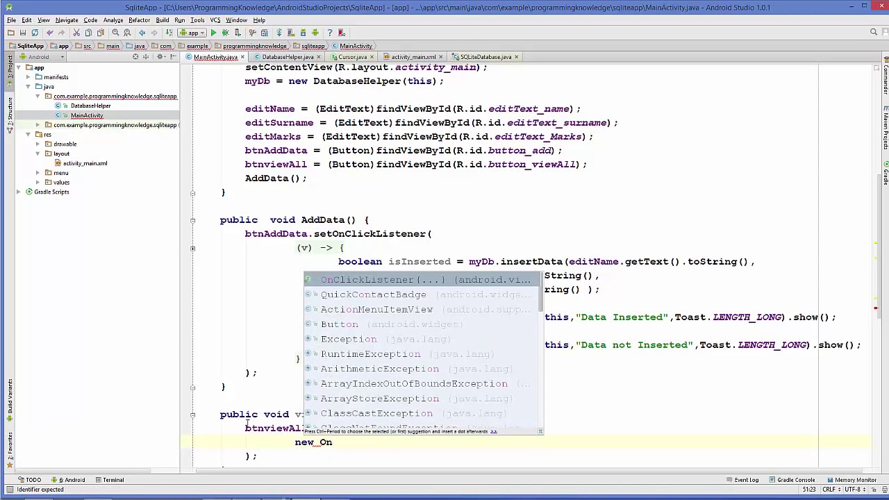 Android Sqlite Database Tutorial 4 Show Sqlite Database Table Values 6323
