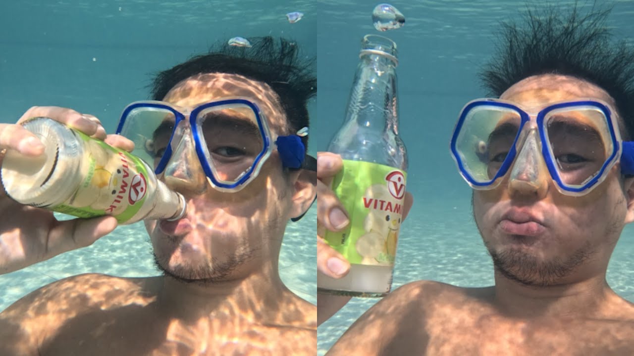 drink and burp Vitamilk Melon underwater - YouTube