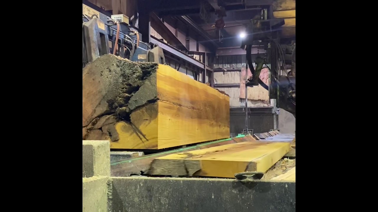 Big red cedar high grade log on a doublecut carriage with a slabber ...