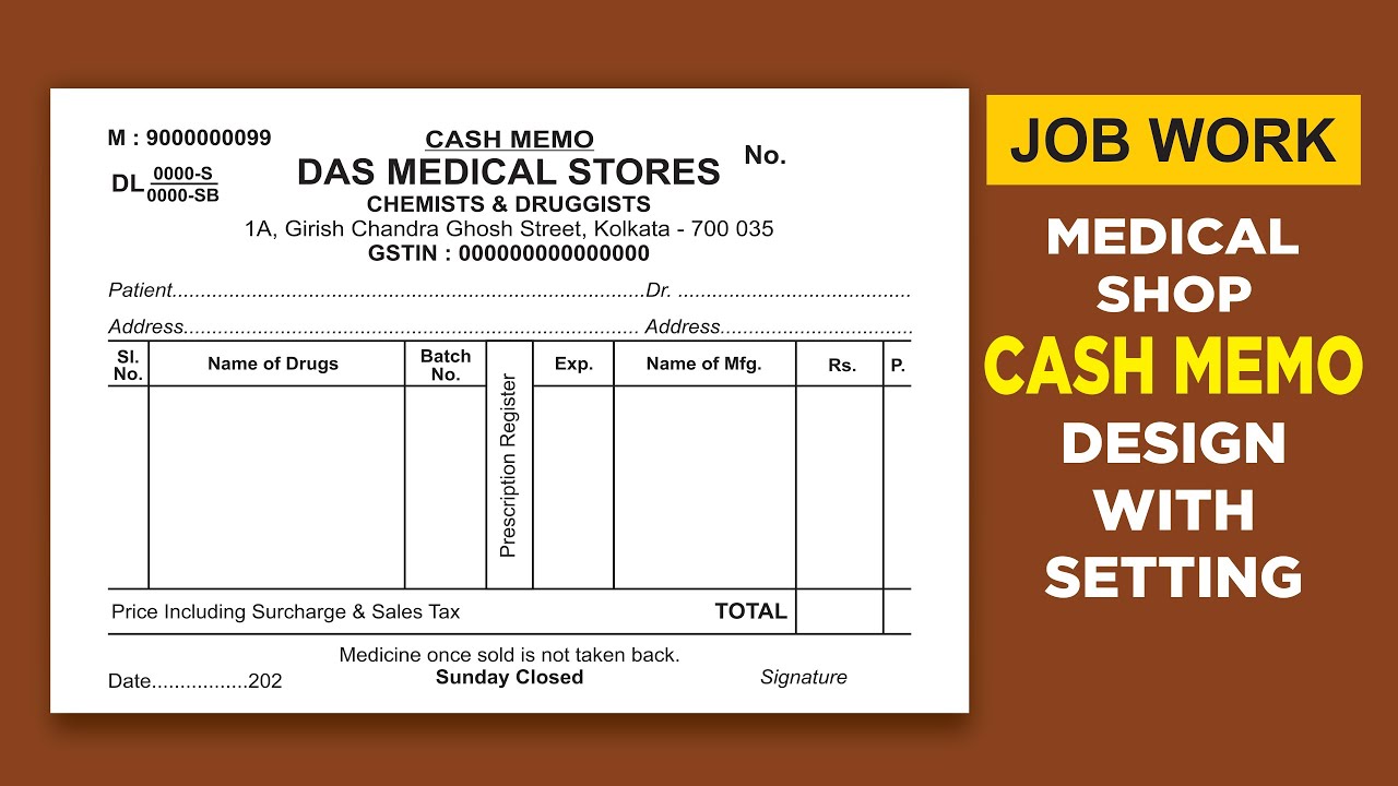 Medical Shop Cash Memo Design and Setting || CorelDRAW Design || DTP ...