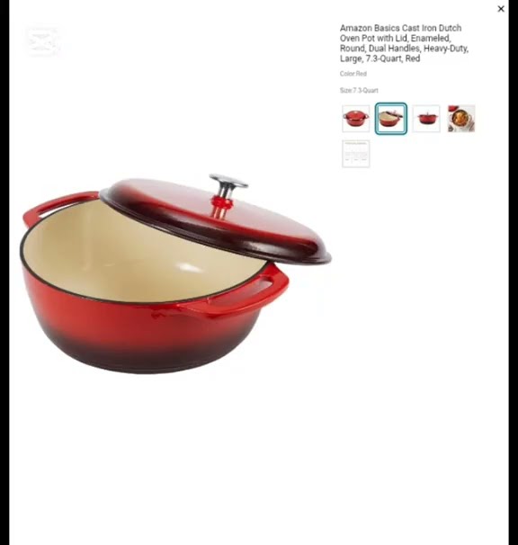 Amazon Basics Cast Iron Dutch Oven Pot with Lid, Enameled, Round, Dual ...