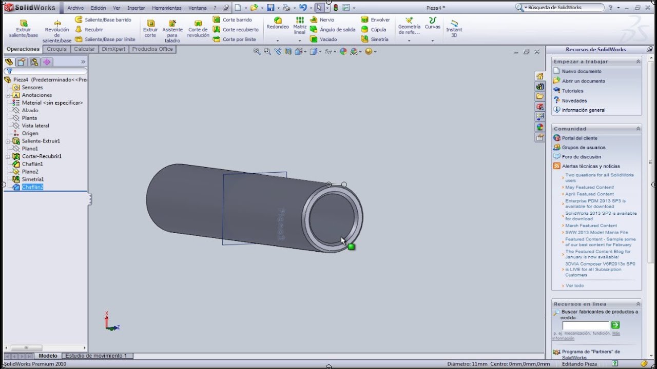 Perno de piston en Solidworks 2010 - YouTube