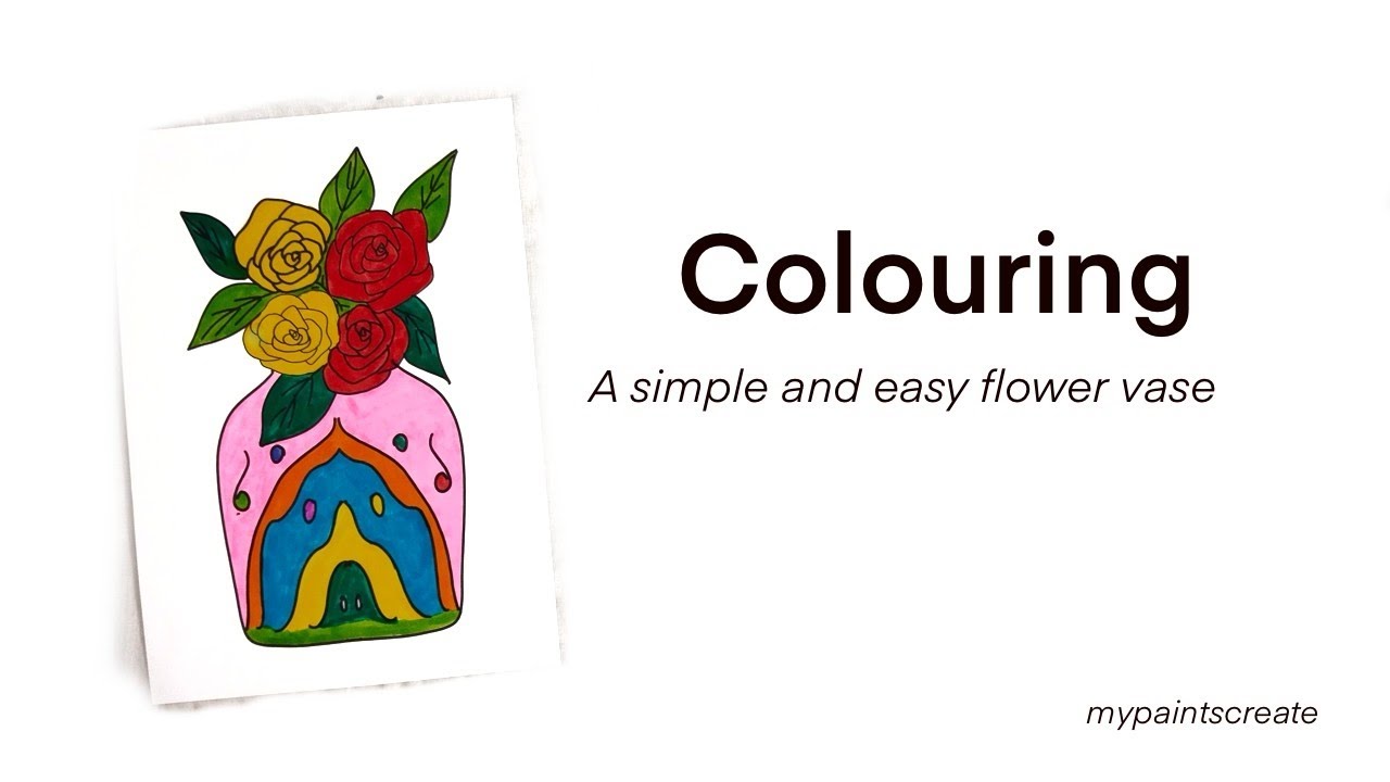 A simple and easy flower vase colouring - YouTube