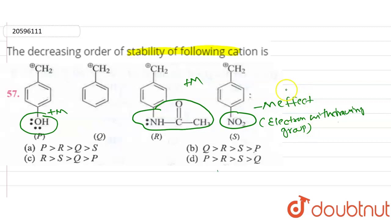 The decreasing order of stability of following cation is: - YouTube