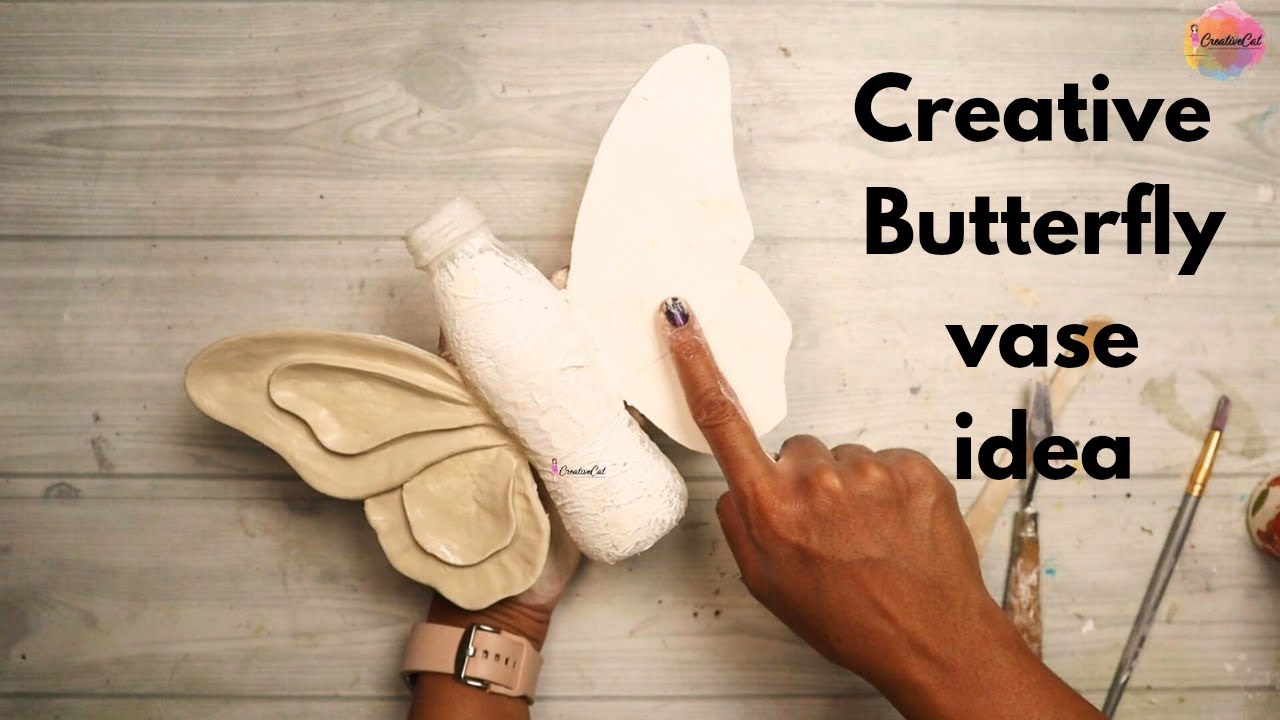 Airdry clay and cardboard vase, Butterfly shape vase, Art and craft ...