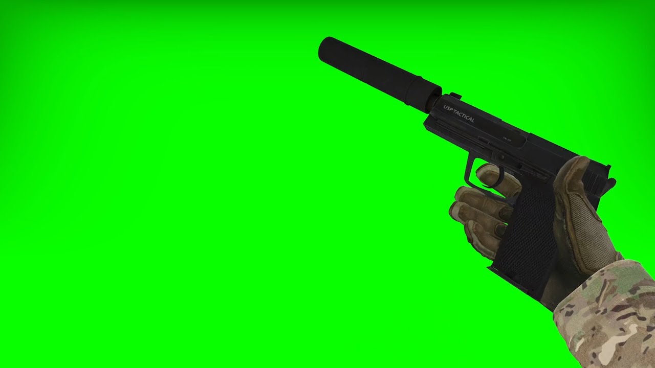 FPS view, pistol USP suppressor, green screen - YouTube