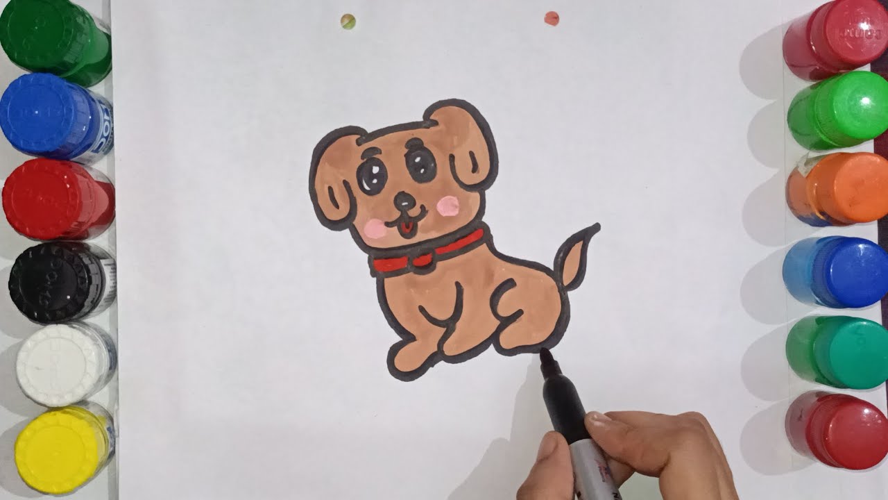 How to draw and colour a cute dog | How to draw an easy dog - YouTube