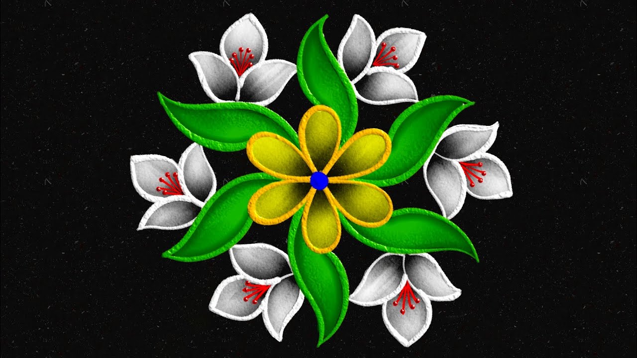 Amazing 5-3 dots Flower Rangoli 🌸| Easy & Simple dots kolam | Flower ...