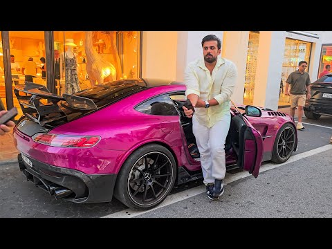 Billionaire Arab Sheikhs arriving in their MERCEDES GT BLACK SERIES at Puerto Banus Marbella!!