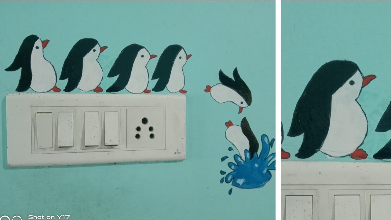 Switch box wall drawing\ easy penqueen cartoon wall drawing/ - YouTube