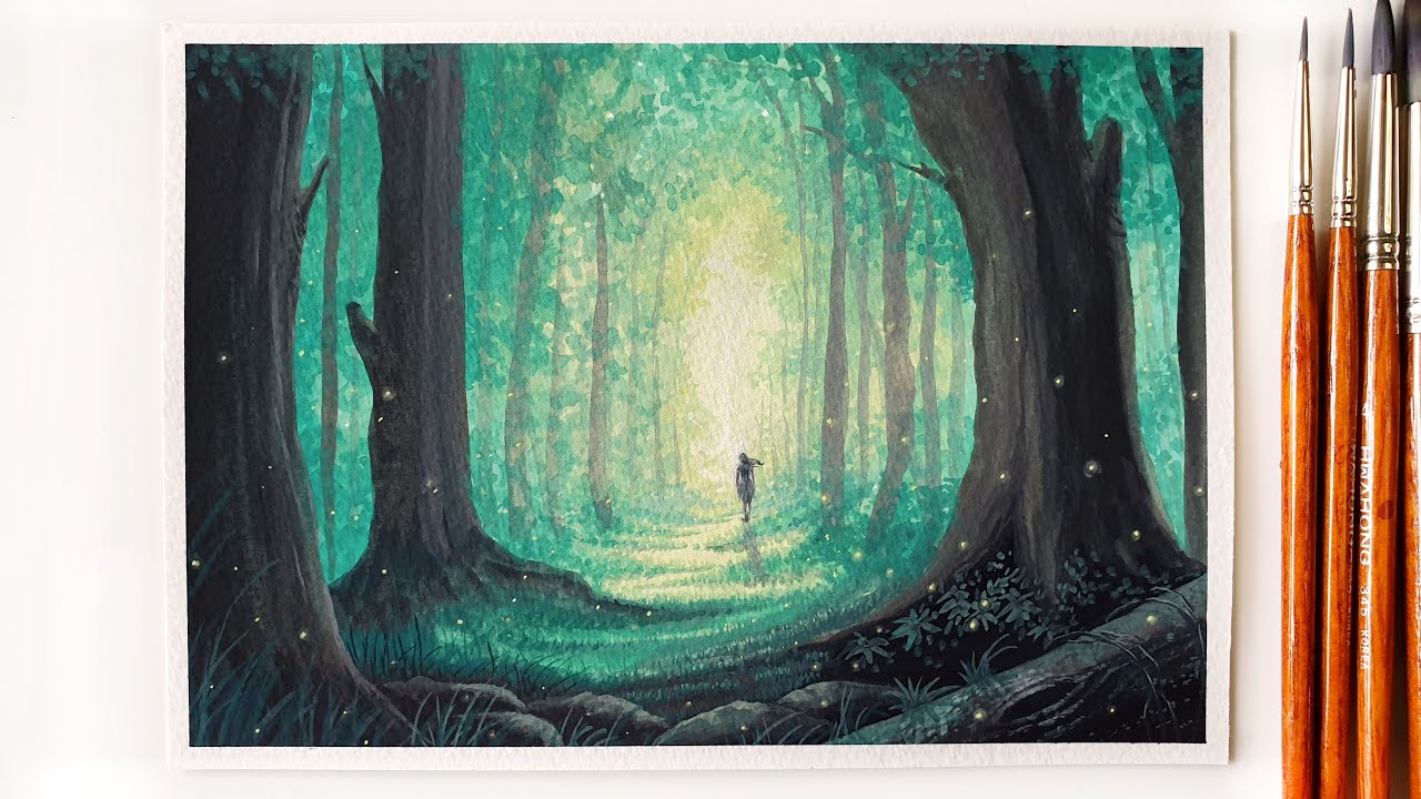 Forest Landscape Painting with Gouache｜Green Forest Painting - YouTube