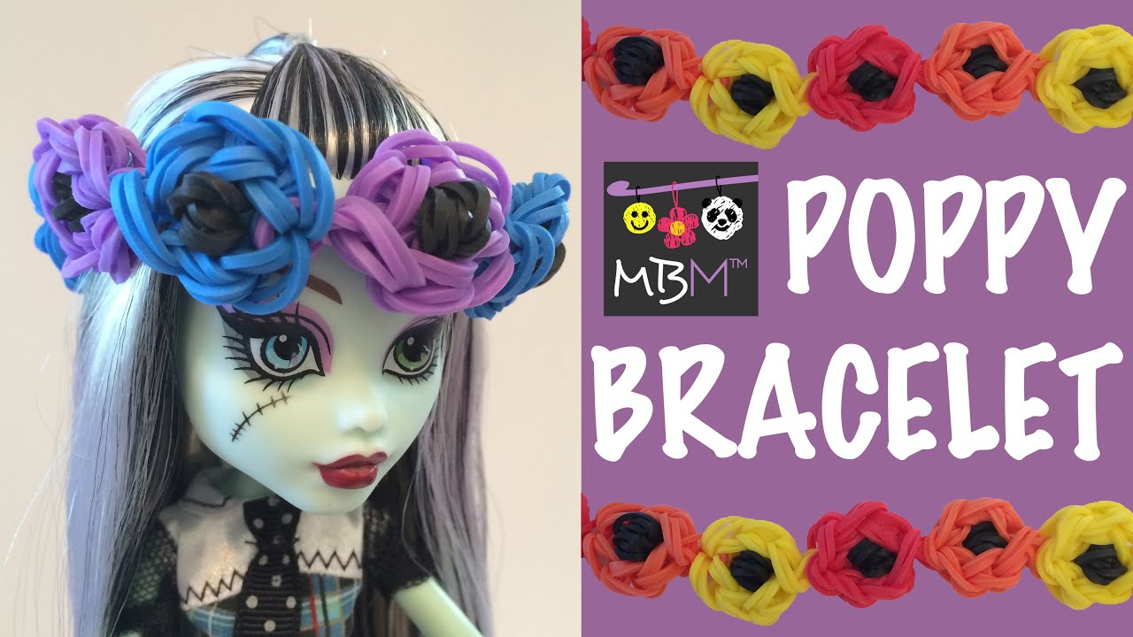 Poppy Flower Rainbow Loom Band Charm Bracelet or Garland for Dolls ...