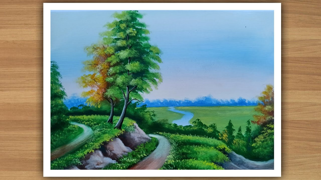 Simple Landscape Painting for beginners - YouTube