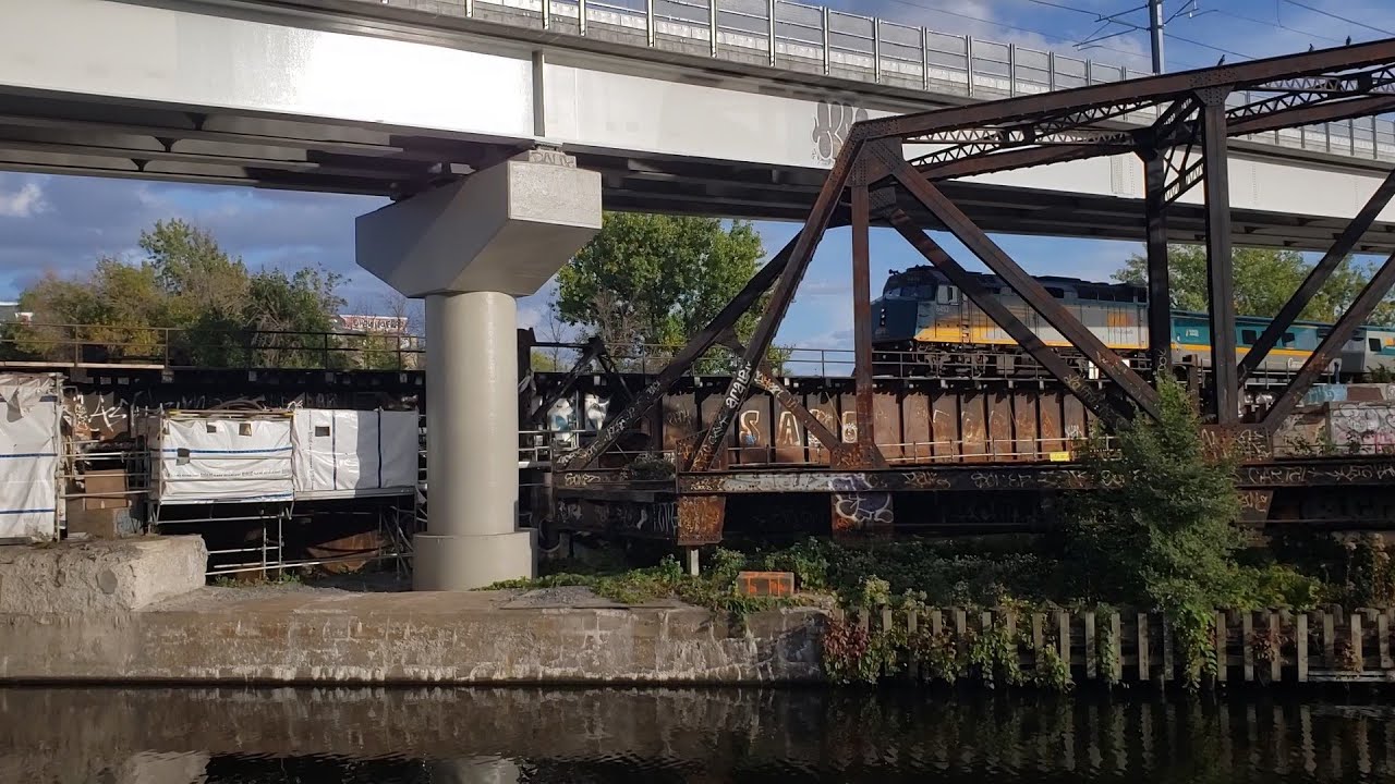 TRAINS Via Rail F40PH-2 Renaissance Scheme with LRC Over Lachine Canal ...