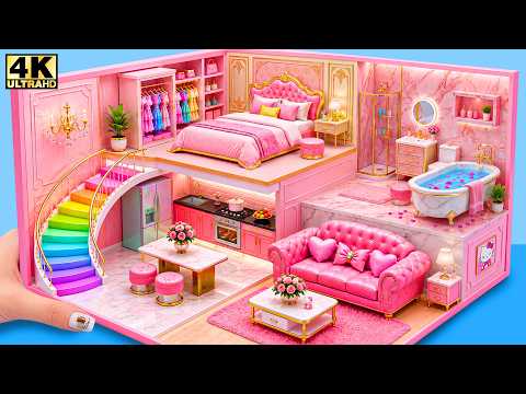 🌈💗 Build Easy Pink Miniature Cardboard House with Rainbow Bedroom for Two ❤️ | DIY Miniature House