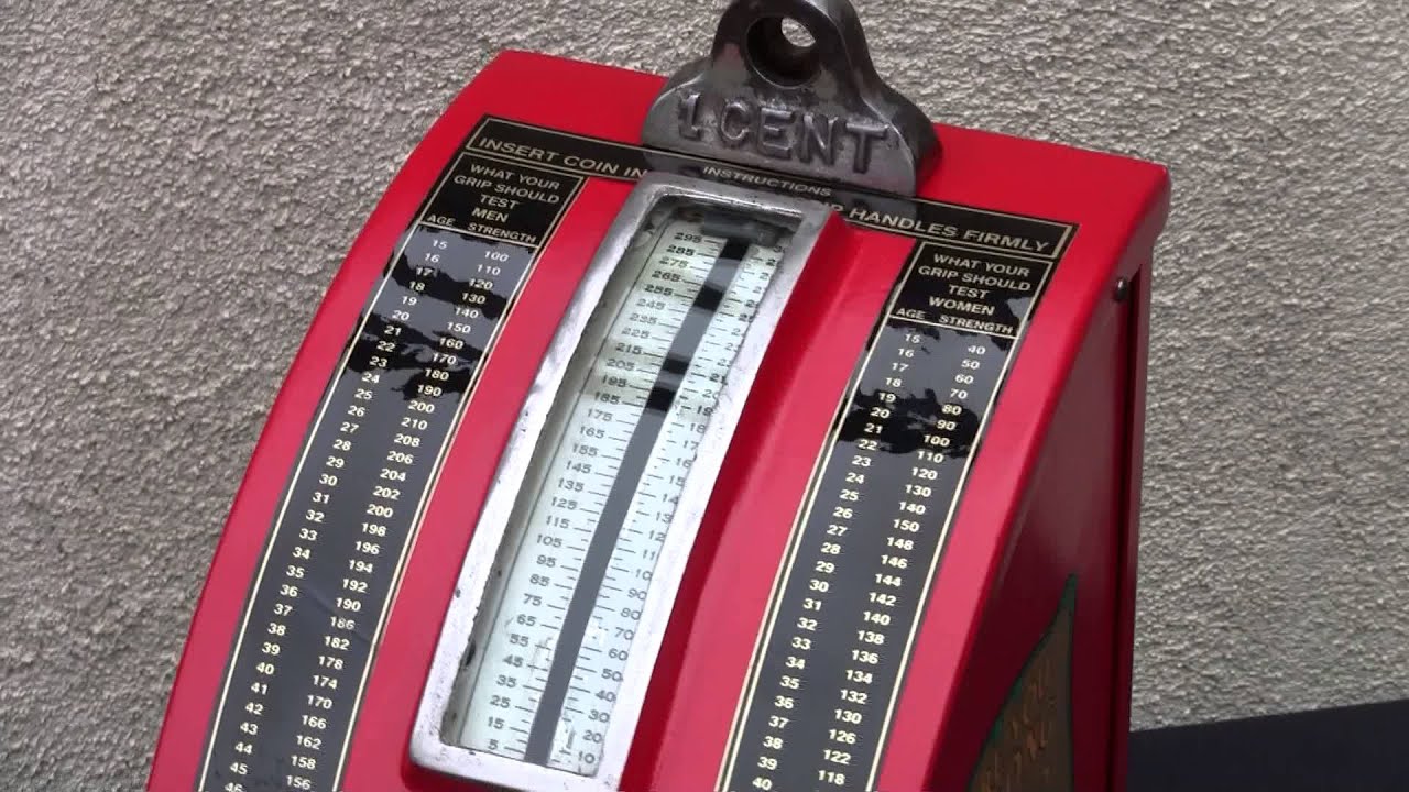 Antique Atlas 1c Penny Arcade Coin Op Grip Test Strength Tester - YouTube