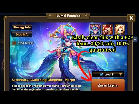 INSANELY Easy Lumel Remains Lvl 5 Clear! F2P Team Guide for Harpu Awakening Dungeon with Low Runes!