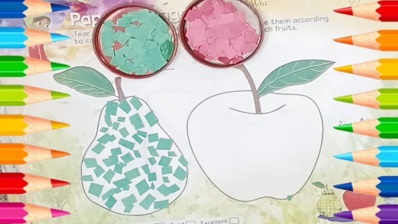 "🍐🍎 Paper Pasting Activity for Kids | Make a Pear and Apple Collage! 🎨@drawingcolouringworld ...