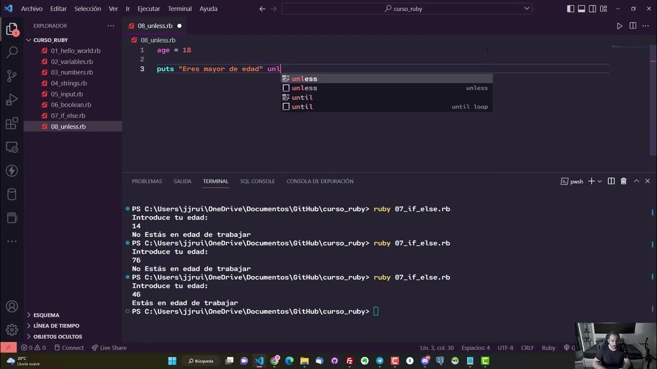 9 Estructura selectiva unless - Curso Ruby - OpenBootcamp - YouTube