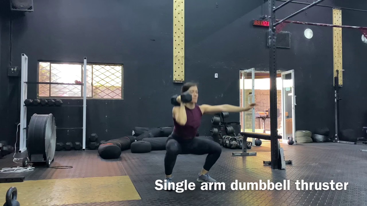 Single arm dumbbell thruster - YouTube