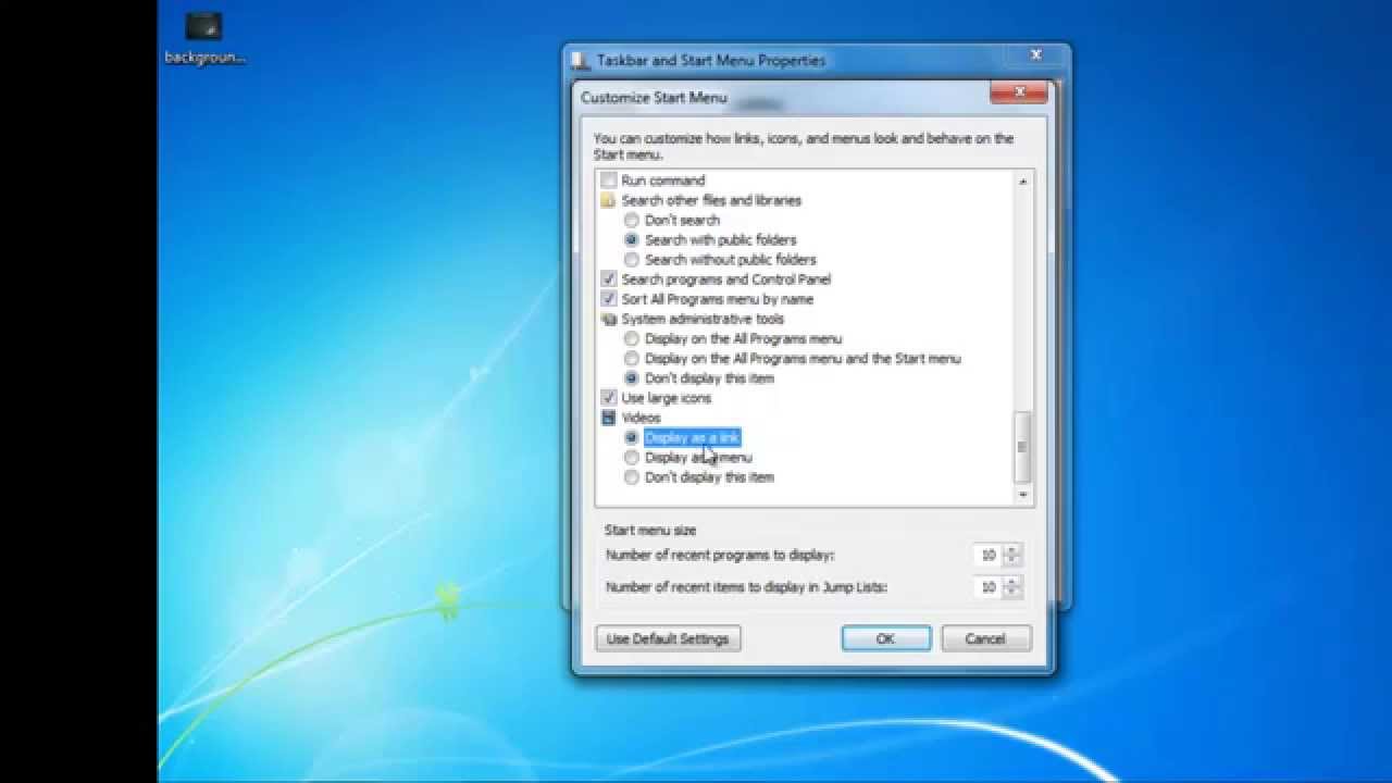 How To Add Link Start Menu For Windows 7 - YouTube