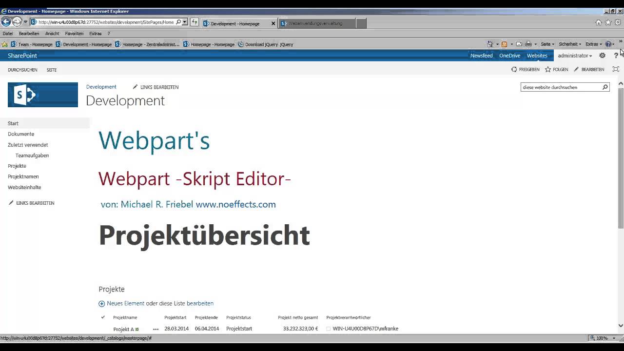 Sharepoint Webpart Skript Editor und jQuery kurz und knapp erklärt ...