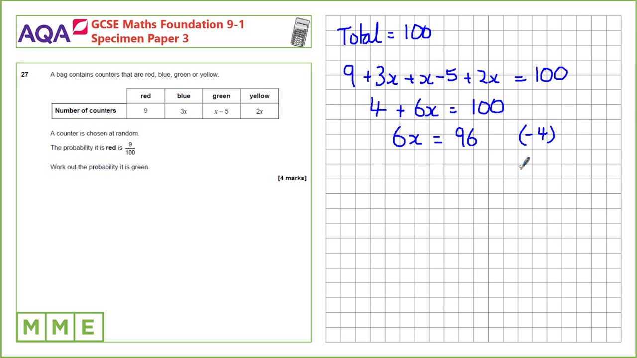 GCSE Maths AQA Foundation Specimen Paper 3 - Q27 Experimental and ...