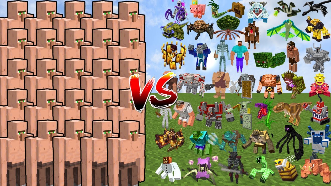 VILLAGER GOLEM ARMY vs ALL MINECRAFT BOSS MOBS - YouTube