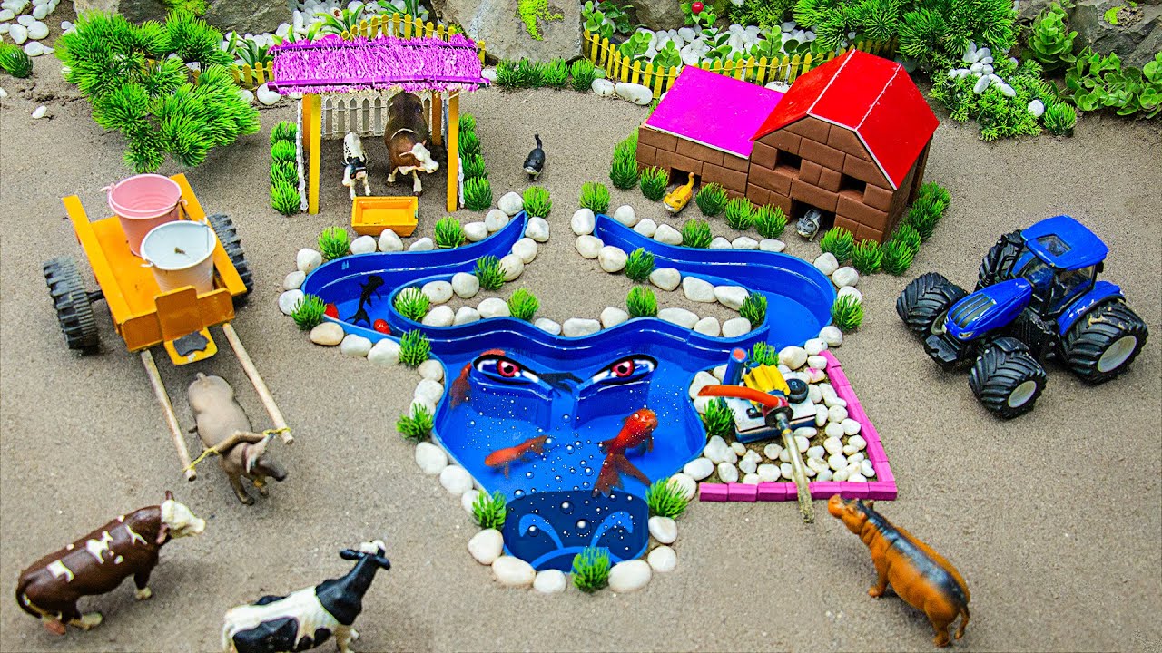 DIY mini Farm Diorama with Buffalo Pool, how to make cow shed, hand ...
