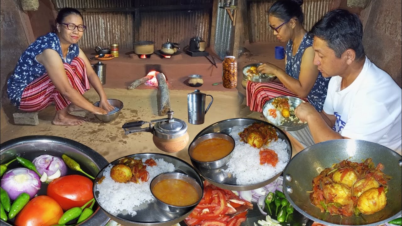 Village Style Food Dal and Rice with Egg Chutney Cooking in Nepali ...