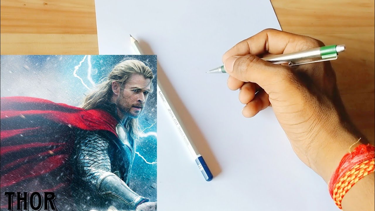 Thor Outline Drawing/Free hand outline/thor drawing - YouTube