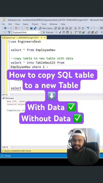 How To Copy One Table To Other Table With Data And Without Data Shorts Sql Coding Sqlqueries