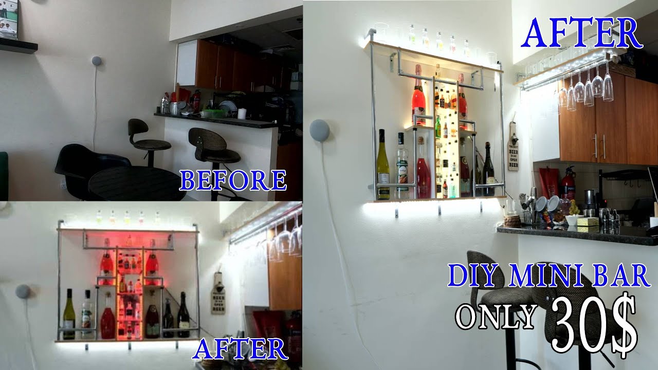 how to make a Mini Bar DIY || 30$ || small spaces || with LED voice ...