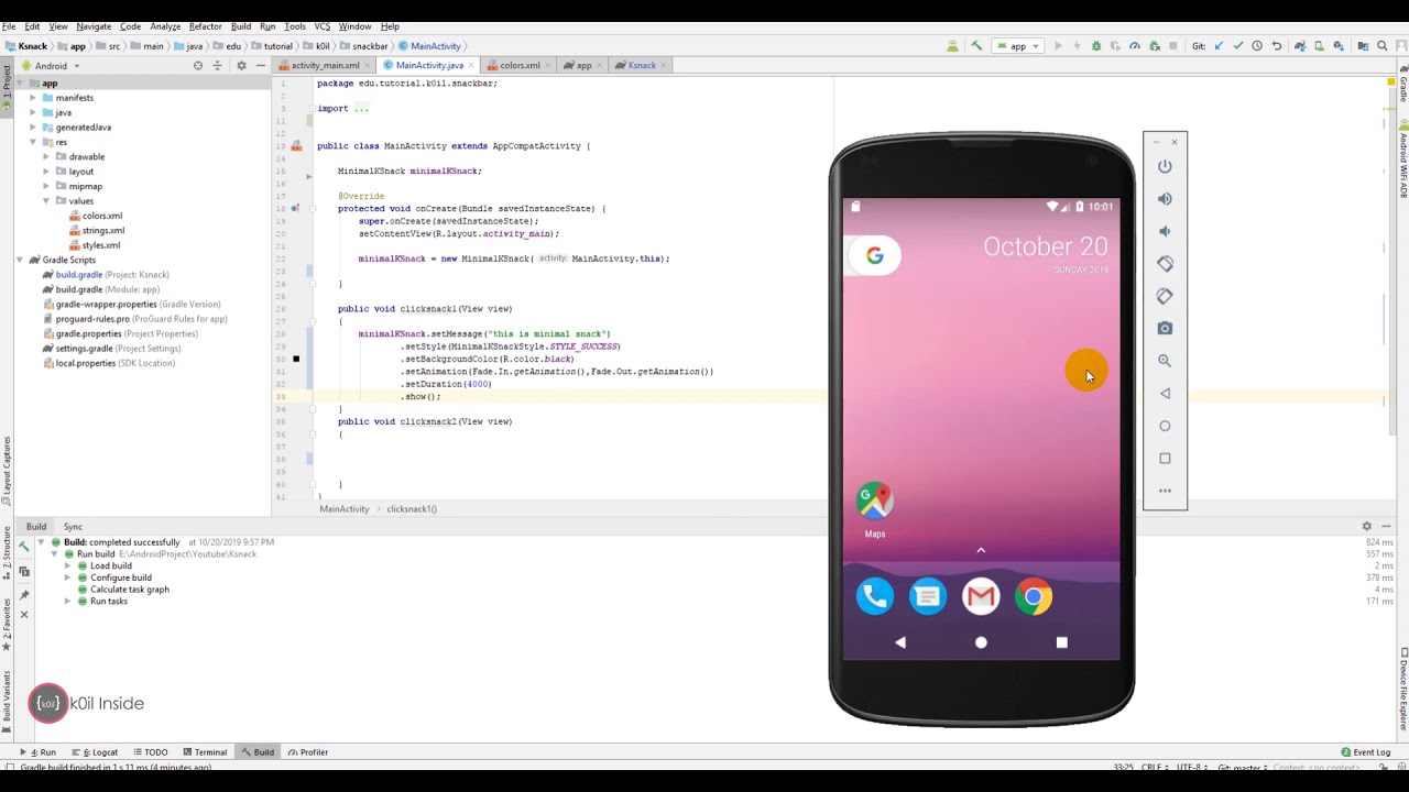 Android App Snackbar Tutorial Youtube