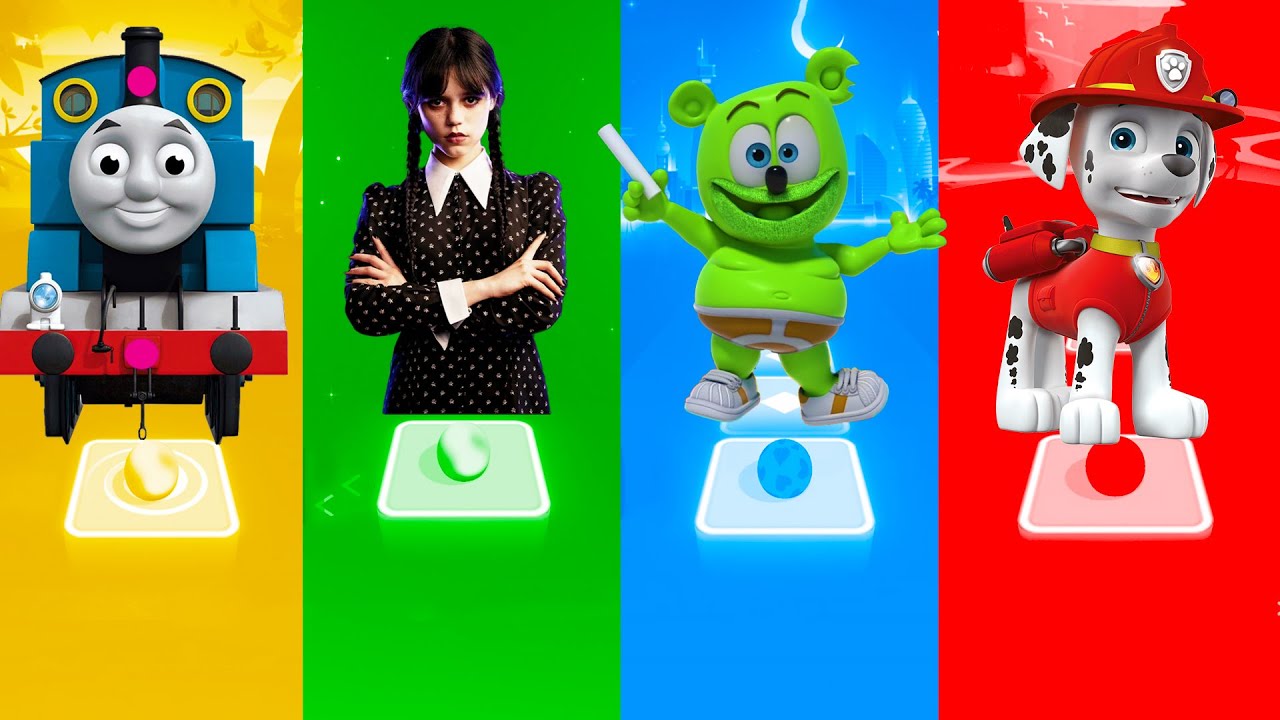 Tiles Hop : Paw Patrol - TRAIN THOMAS vs WEDNESDAY vs GUMMY BEAR vs ...
