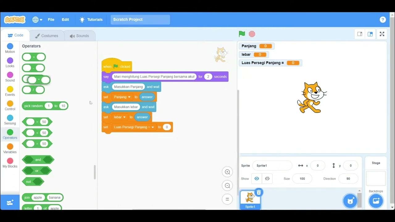 Tutorial Scratch Membuat perhitungan Luas Persegi Panjang - YouTube