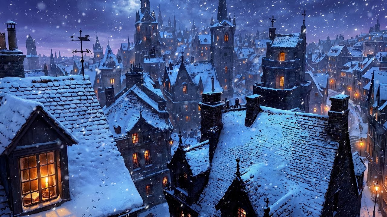 Magical Snowy Village Ambience ️ Heavy Snow, Wind & Warm Lights ...