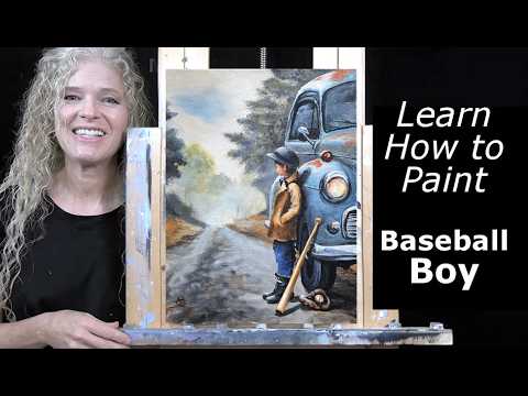 BASEBALL BOY - Learn How to Draw and Paint with Acrylics - Easy Beginner Acrylic Painting Tutorial