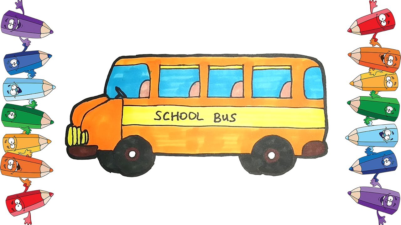 school bus orange bus draw and color funny video for kids - YouTube