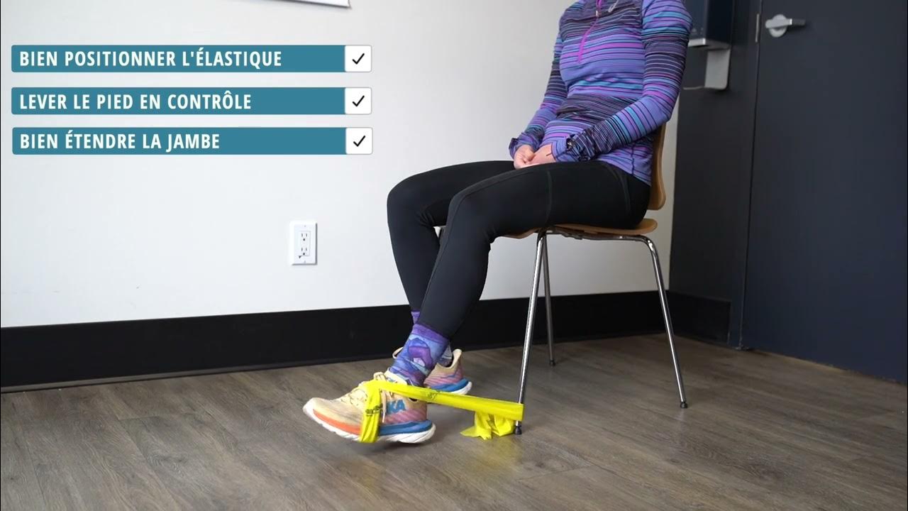 Exercice genou : renforcement / extension du genou assis avec élastique - YouTube