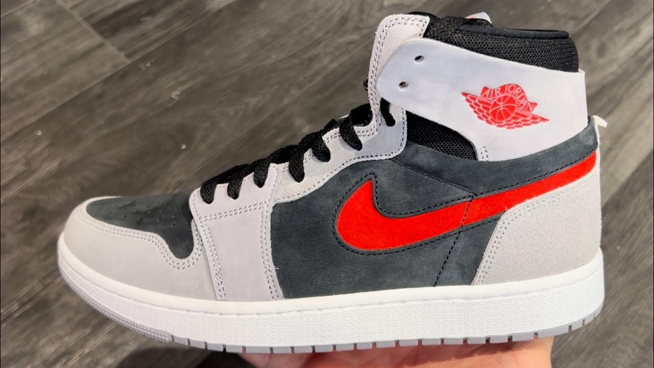 Jordan 1 High Zoom Air CMFT 2 Black Fire Red Cement Grey Shoes - YouTube