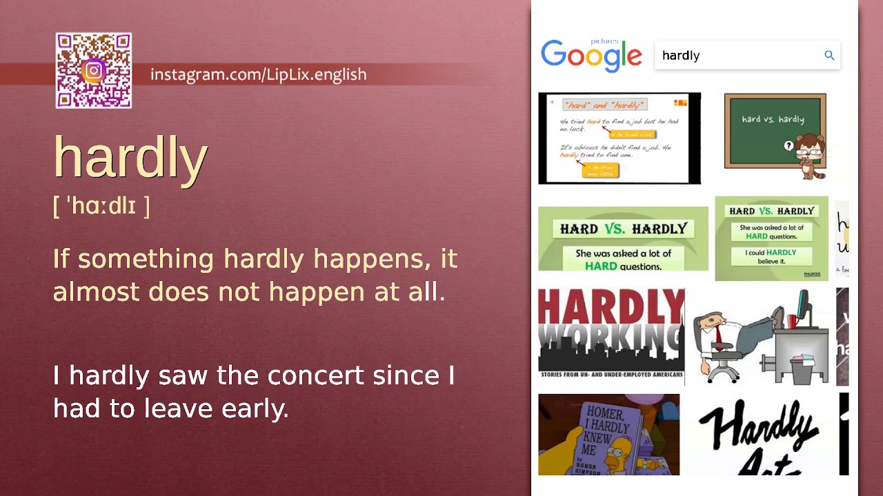 Hardly : B1 level english vocabulary lesson, www.LipLix.com - YouTube