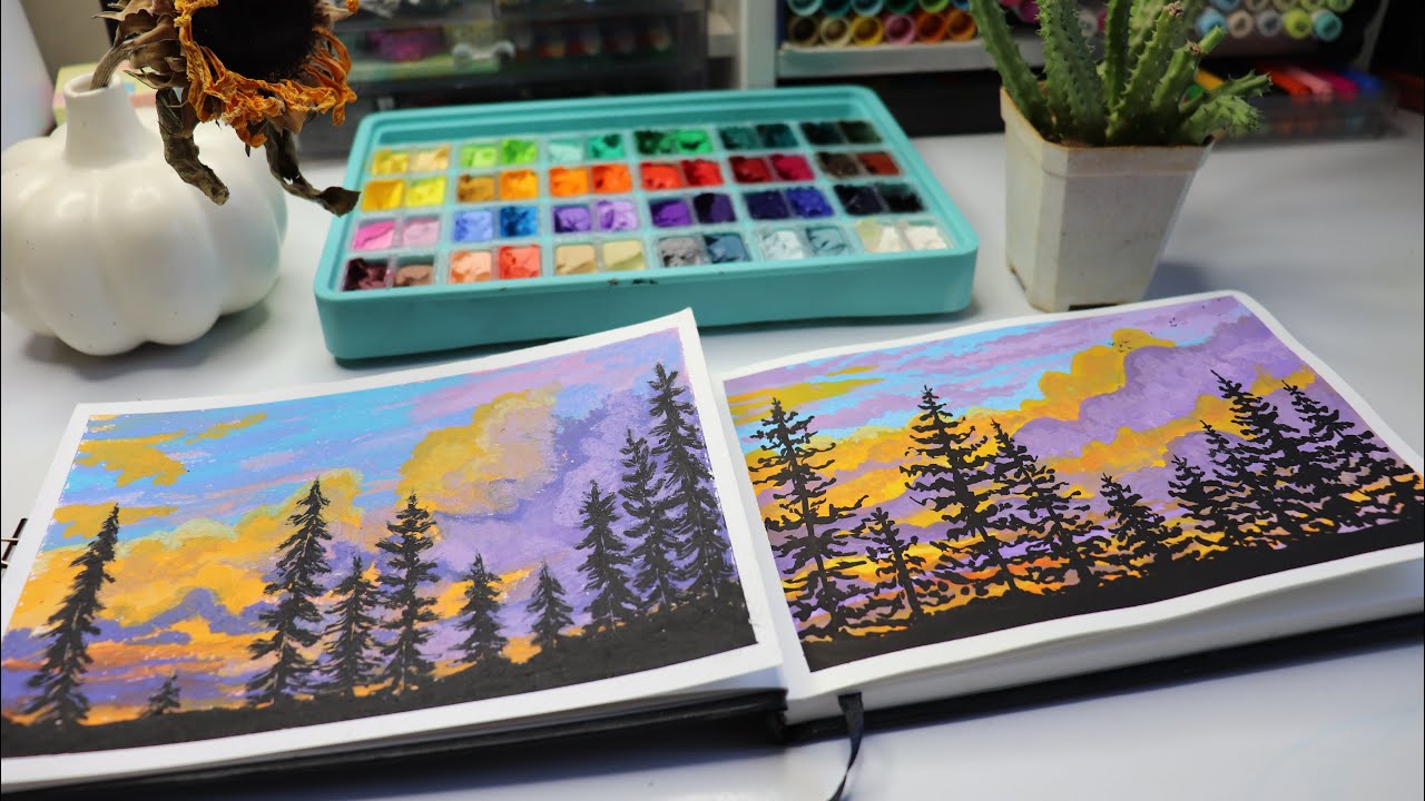 How to paint one Landscape two Different type of Colour Medium - YouTube