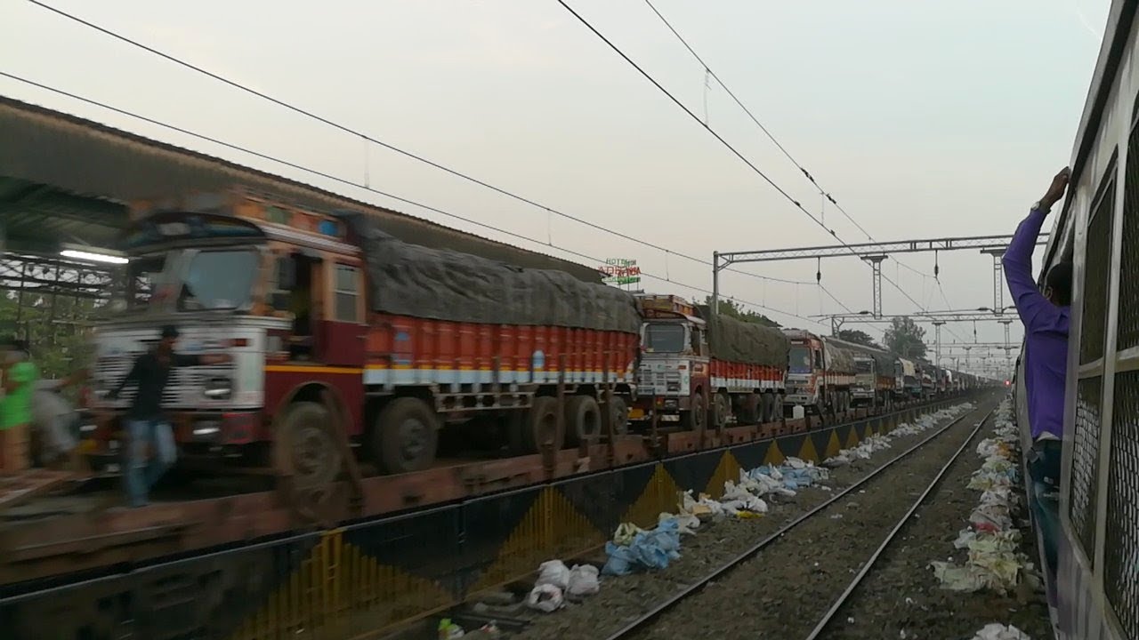 RORO on new Route | Trucks on Train!! Indian Railways!! - YouTube